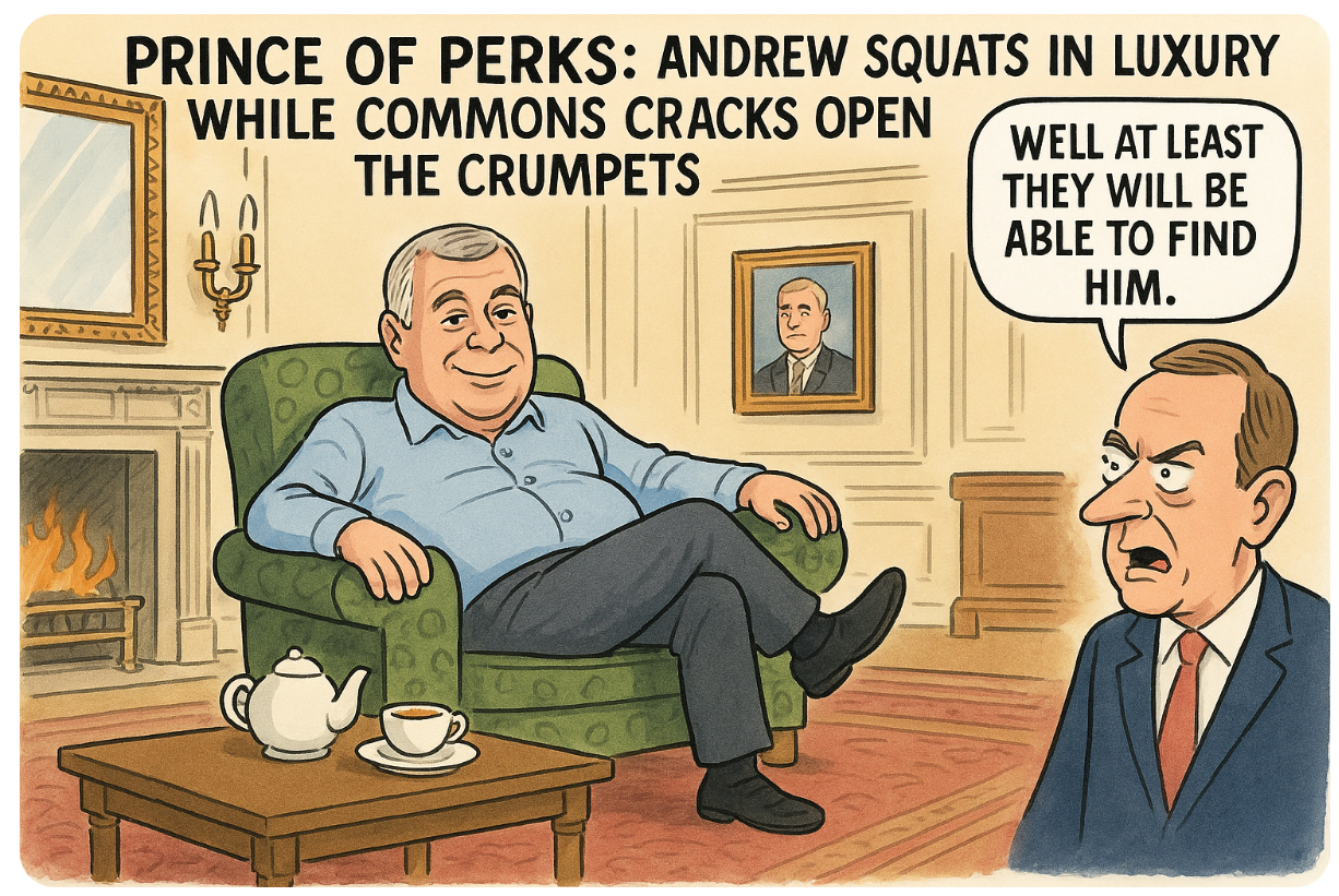 Prince of Perks: Andrew Squats in Luxury While Commons Cracks Open the ...